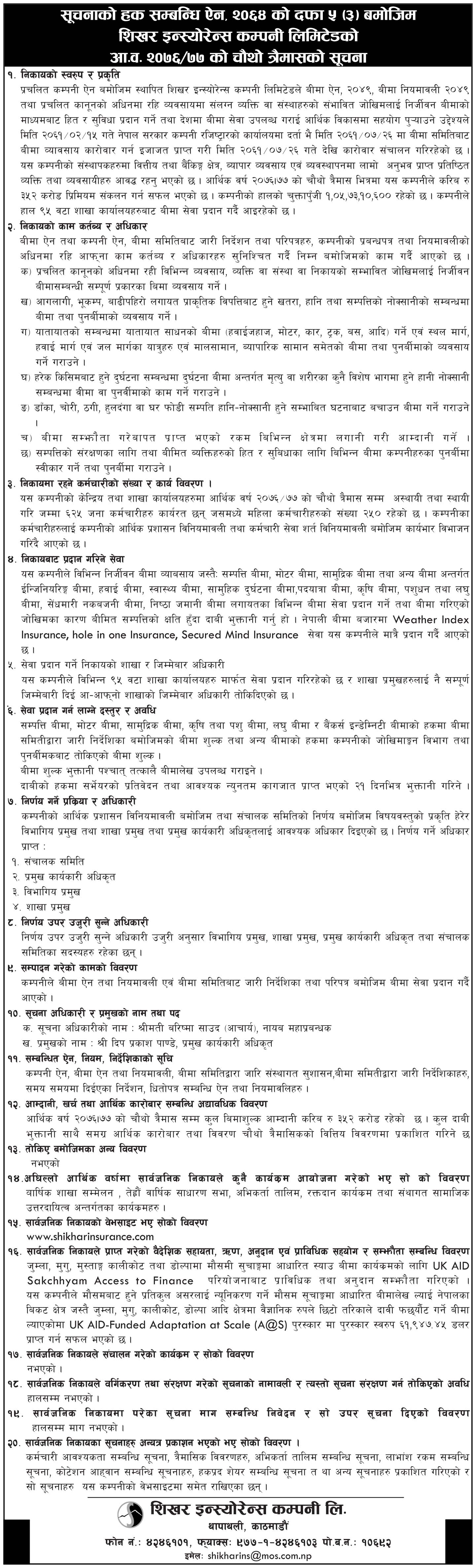 Shikhar Insurance Co. Ltd. (SICL) | F.Y. 2076/77 4th Quarter